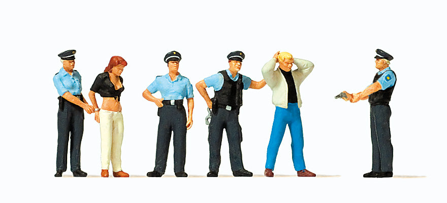 Preiser Kg 1/87 HO Scale POLICE OFFICERS Arresting 1 Female & 1 Male ...