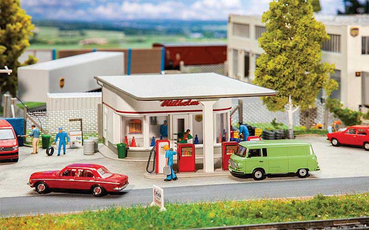 FALLER 1/87 HO Scale 1950s GAS STATION Automotive Business Model Kit w ...