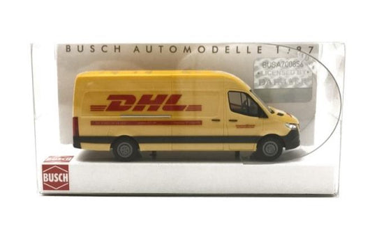 HO 1/87 BUSCH MB Sprinter DHL High-Roof Cargo Van+FALLER Parcel Delive ...